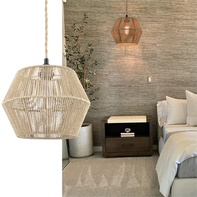 Plug in Pendant Light Hemp Rope Hanging Light with Plug in Cord - CLAXY
