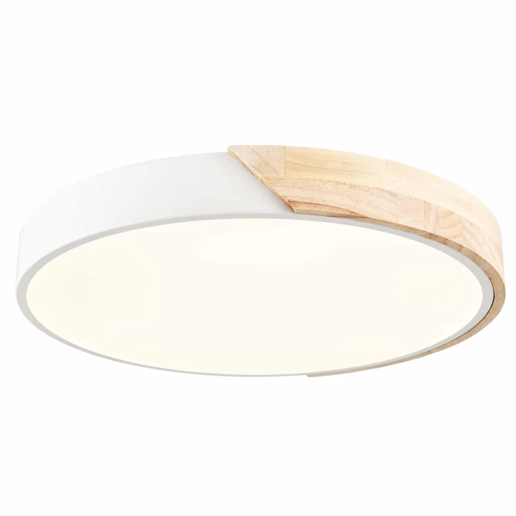 White and Wood LED Flush Ceiling Light | Claxy
