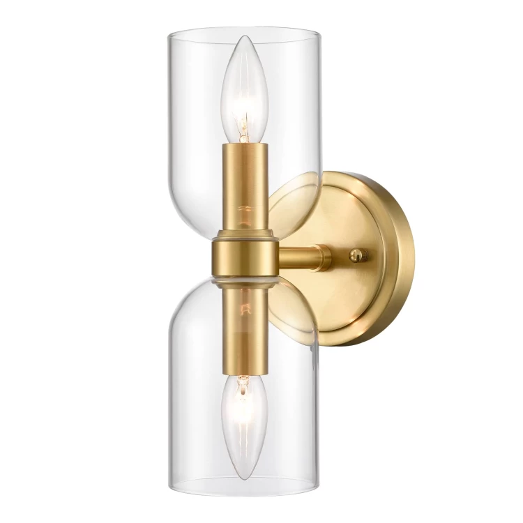 Modern Gold Glass Wall Sconces 2-Light Vanity Light Clear Shades