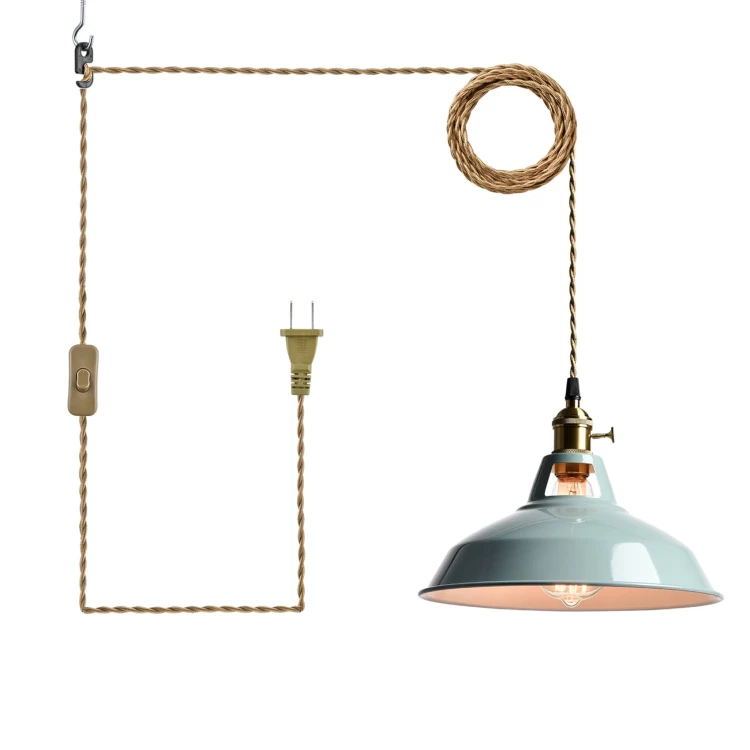 Modern Plug in Pendant Light with Switch Sea Green
