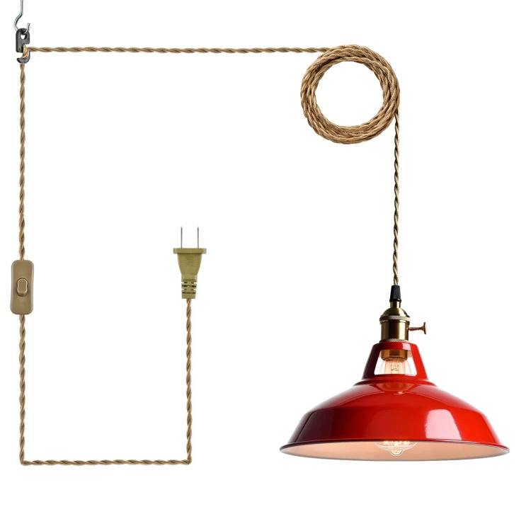 Vintage Red Plug in Pendant Light
