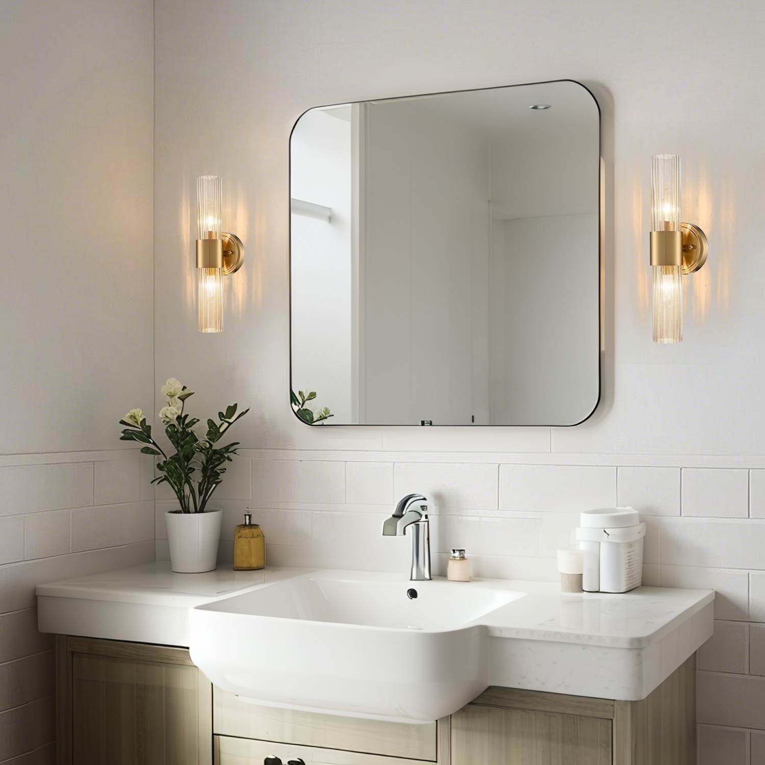 Modern Gold Wall Sconce with Crackle Glass Shade