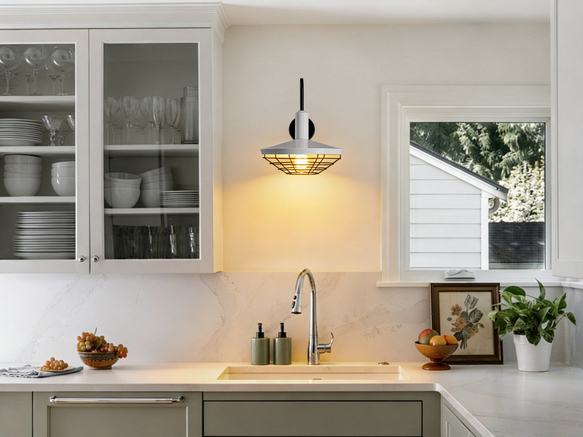 Farmhouse Wall Sconce Gooseneck Wall Light with White Barn Shade | Claxy