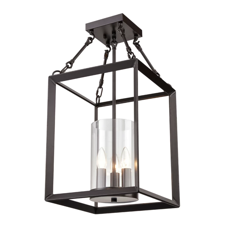 Vintage Square Cage Semi-flush Lantern Ceiling Light| Claxy