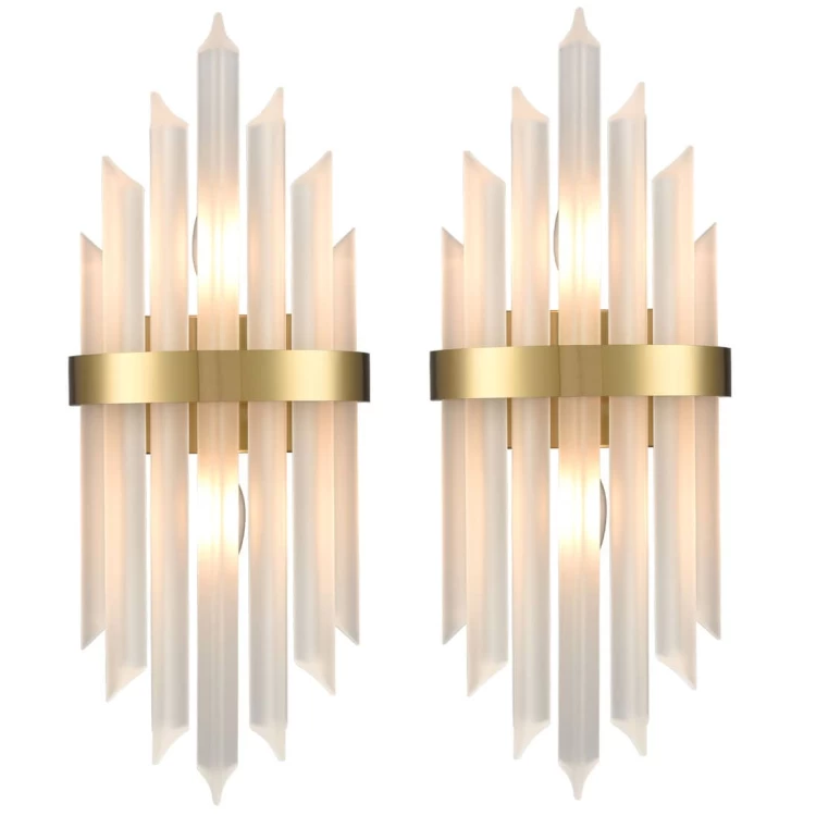 Modern Gold Wall Sconces Set of Two with Crystal Frosted Glass | Claxy