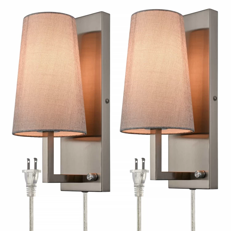 Plug in Wall Lamps Fabric Shade Wall Sconce - Set of 2 | Claxy