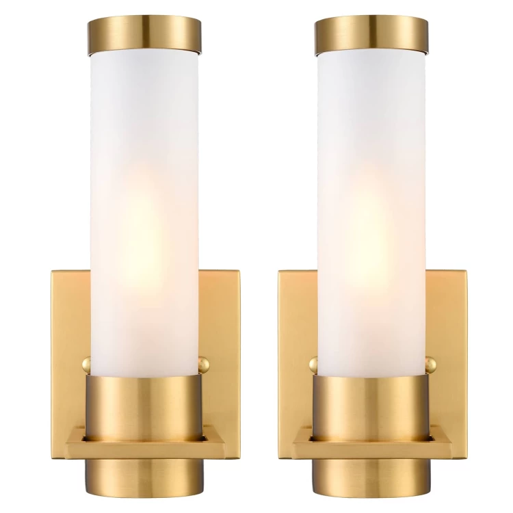 Vintage Gold Wall Sconce Set of 2 with Frosted Glass Shade