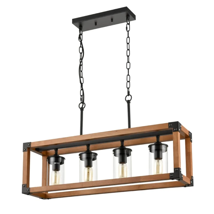 Wood Chandelier Linear Rustic Kitchen Island Claxy