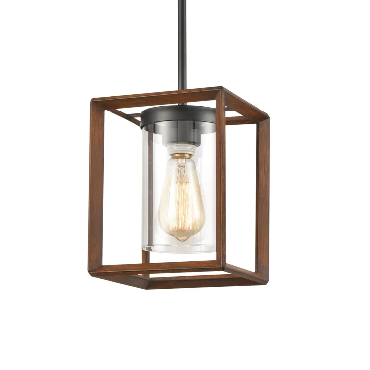 Wood Farmhouse Glass Shade Square Pendant Light | Claxy