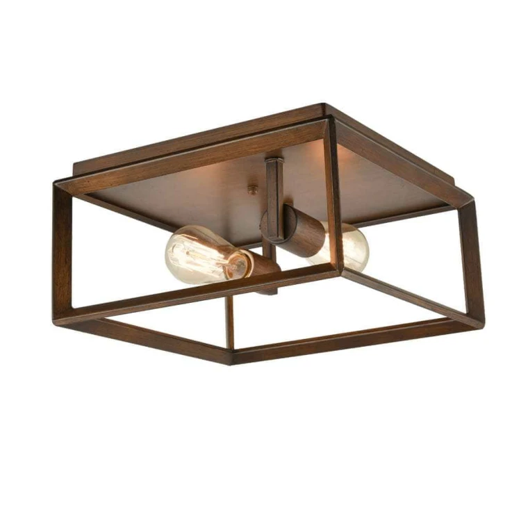 Square Cage Flush Mount Ceiling Fixture - 2 Light | Claxy