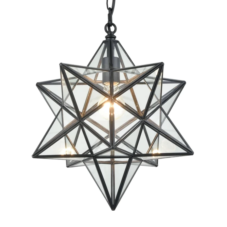 Modern Moravian Star Pendant Light Clear Glass Shade, 16"