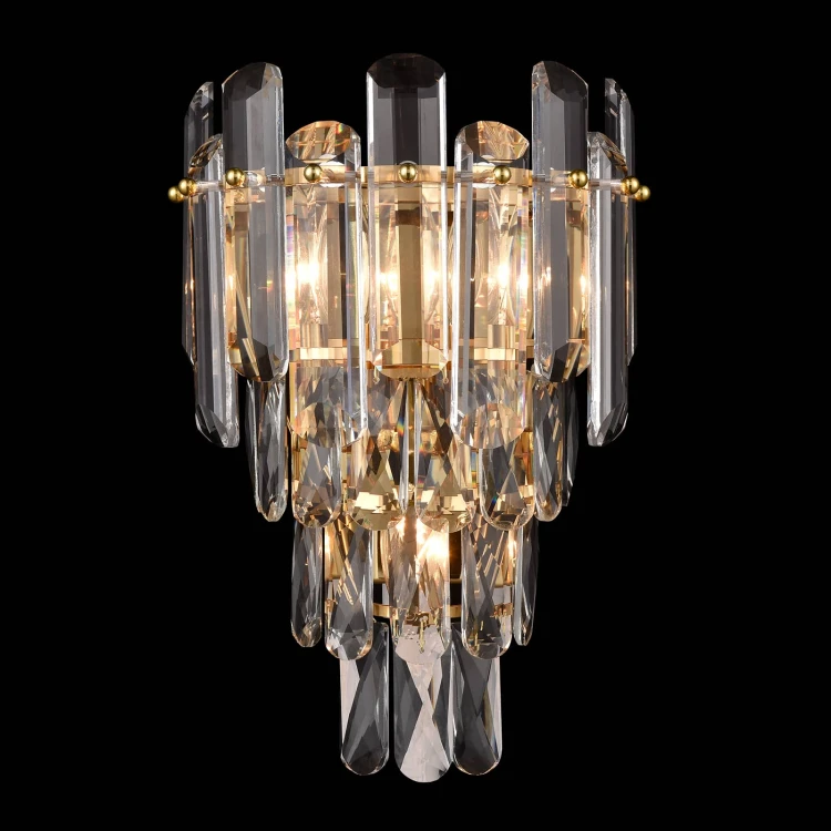Modern Brass Crystal Wall Sconce Dimmable Bath Vanity Light