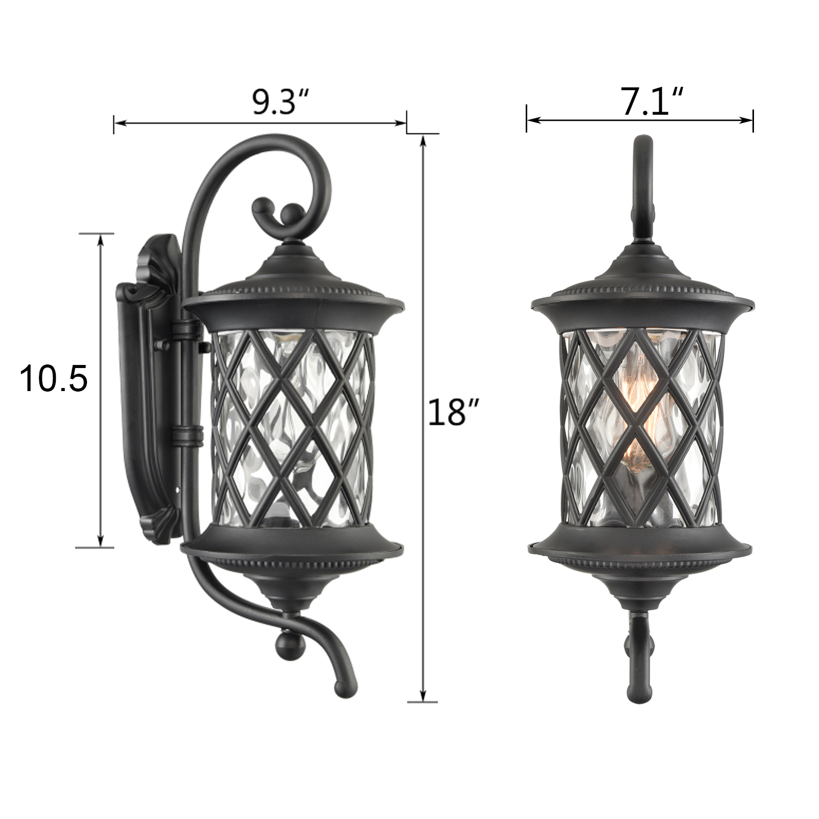 Black Outdoor Wall Lights Exterior Light Fixture Water Glass Shade - CLAXY