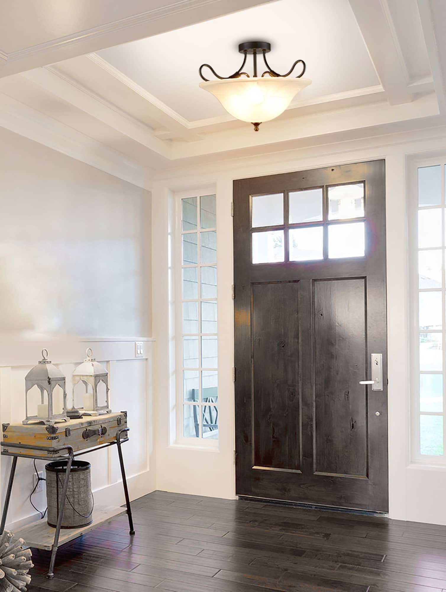 White Frosted Alabaster Glass Transitional Orb Ceiling Fixture- 3 ...