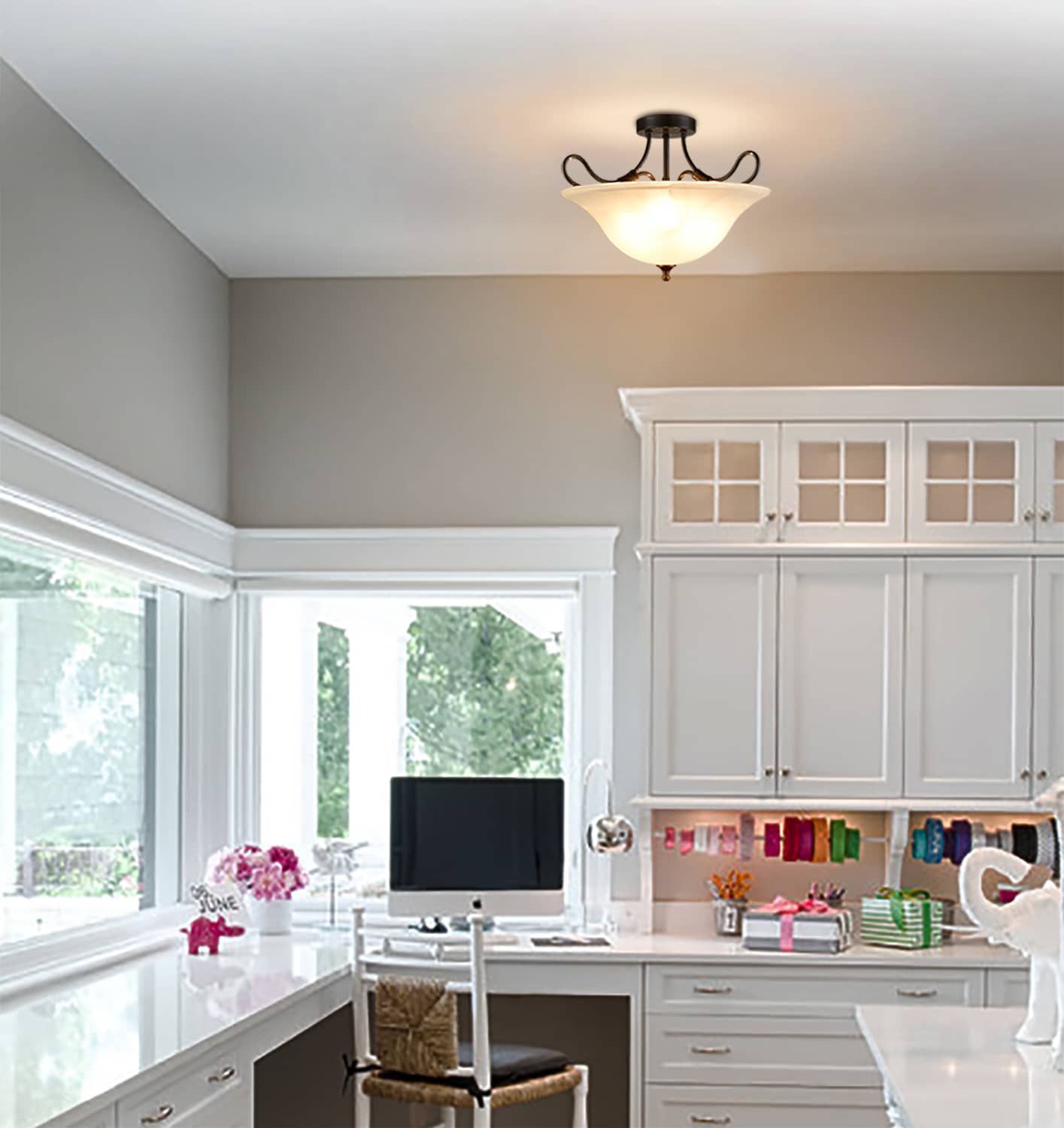 White Frosted Alabaster Glass Transitional Orb Ceiling Fixture- 3 ...