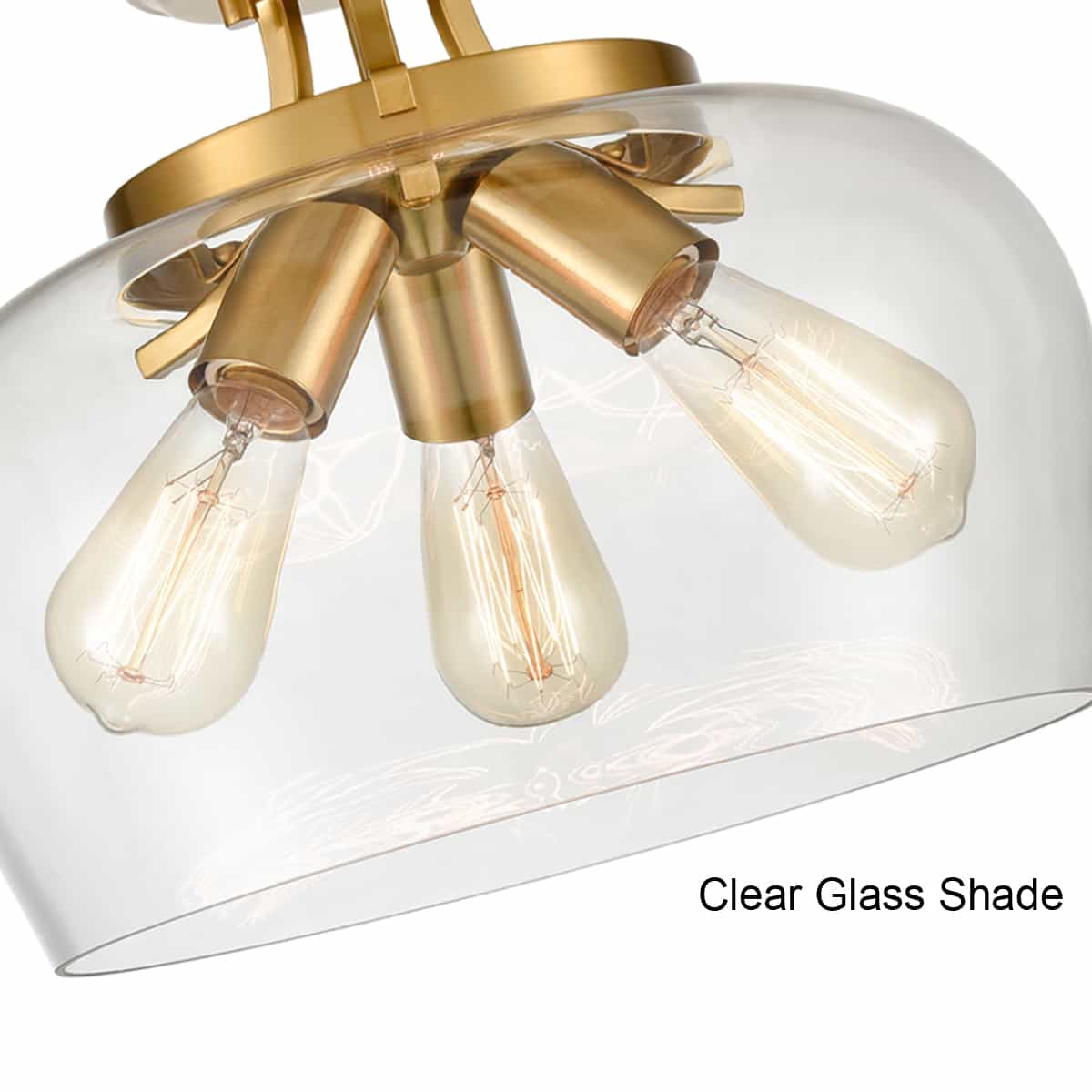 Brass Clear Glass flush Mount Ceiling Light 3 Lights | Claxy