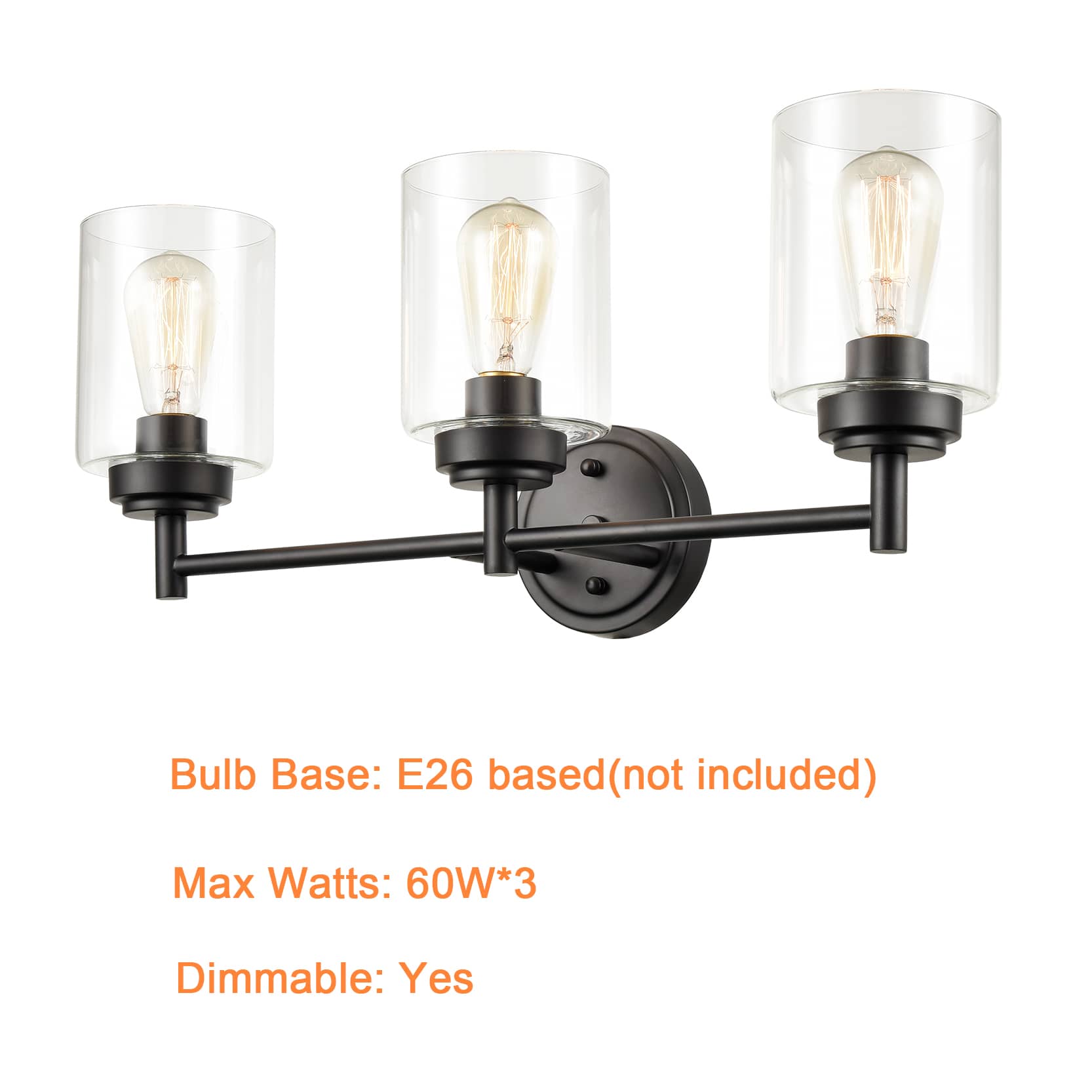 3-light Modern Black Wall Sconce for Bathroom | Claxy