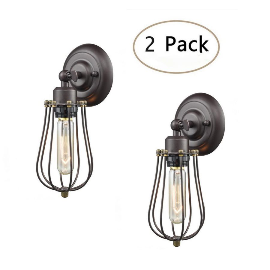 Industrial Bronze Wire Cage Wall Sconces - Set of 2 mini Lights | Claxy