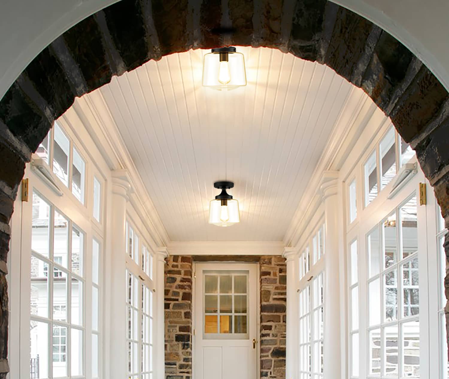 Clear Glass Black Semi-flush Mount Ceiling Light | Claxy