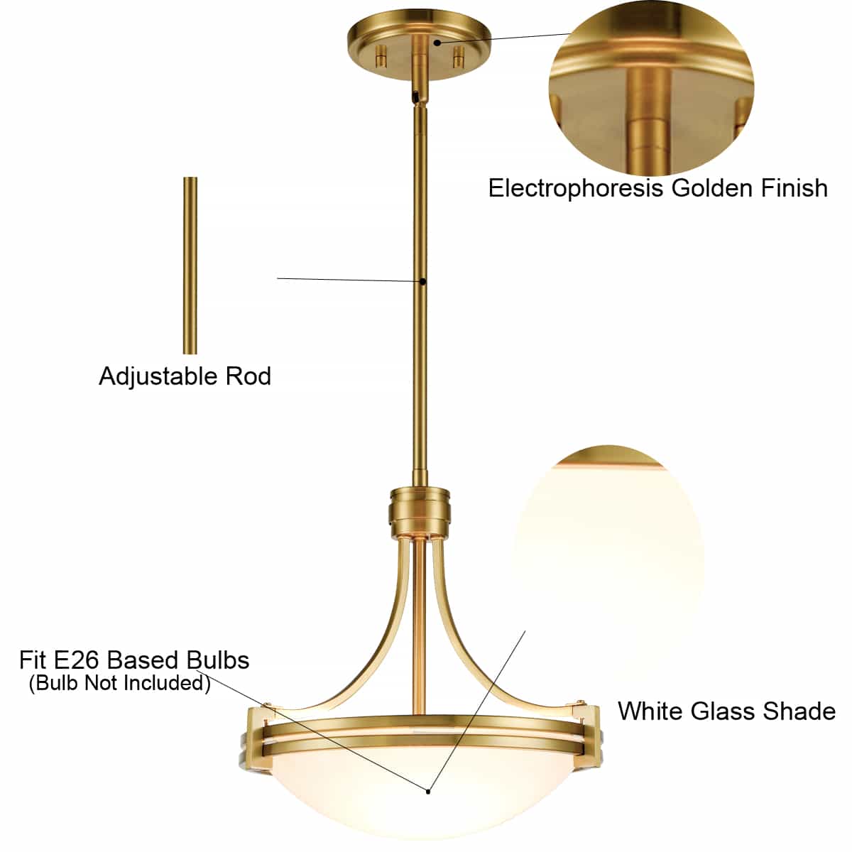 Brass Modern Height Adjustable Pendant Fixture - 2 Lights | Claxy