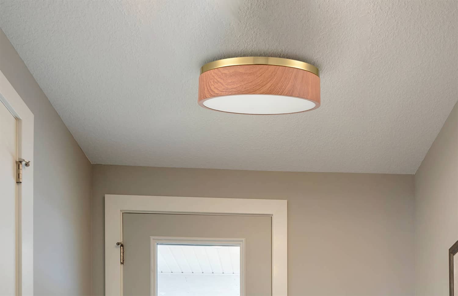 Brass Modern Wood Grain Round LED Ceiling Light | Claxy