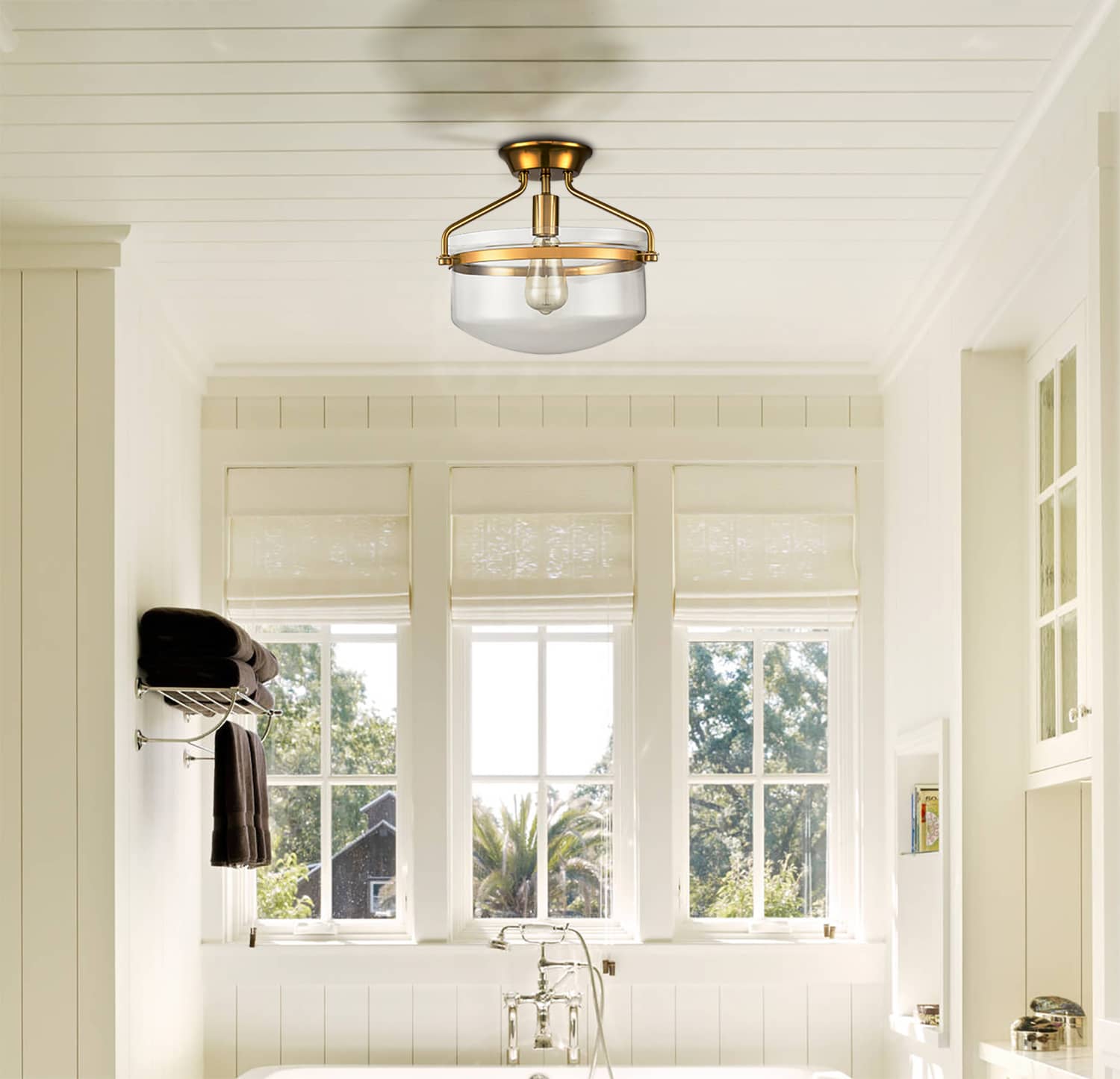 Brass Modern Mid Century Clear Glass Ceiling Light | Claxy