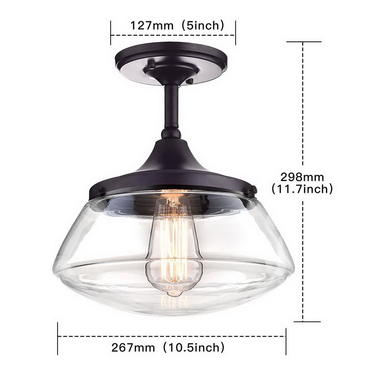 Glass Bronze Schoolhouse Ceiling Light Semi-flush Mount