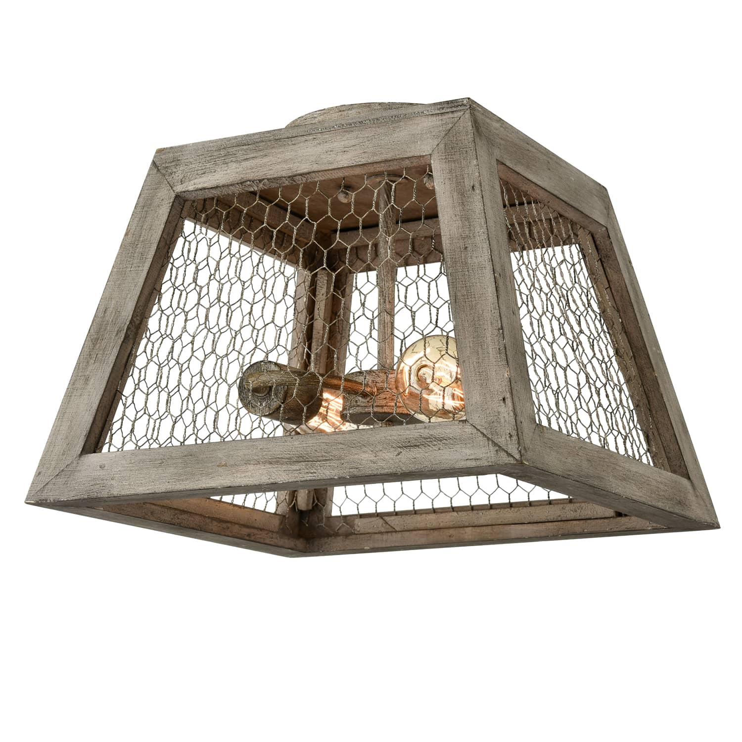 Distressed Grey Wood Rustic Flush Mount Ceiling Light | Claxy