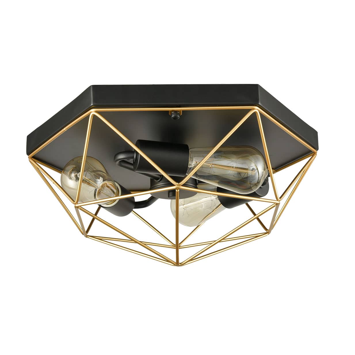 Brass Metal Frame Caged Flush Mount Ceiling Light | Claxy