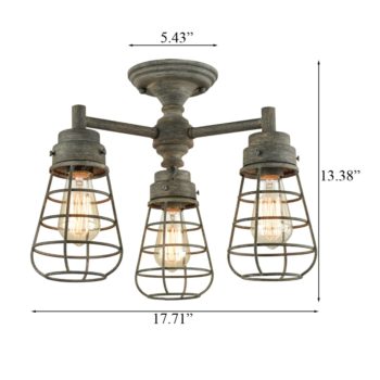 Wire Cage Farmhouse Semi-flush Mount Ceiling Fixture - 3 Lights | Claxy