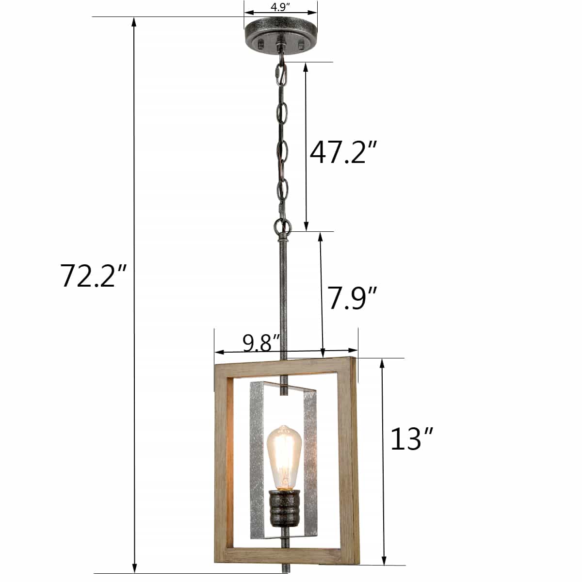 Farmhouse Pendant Light in Wood Grain Metal Rectangular Frame | Claxy
