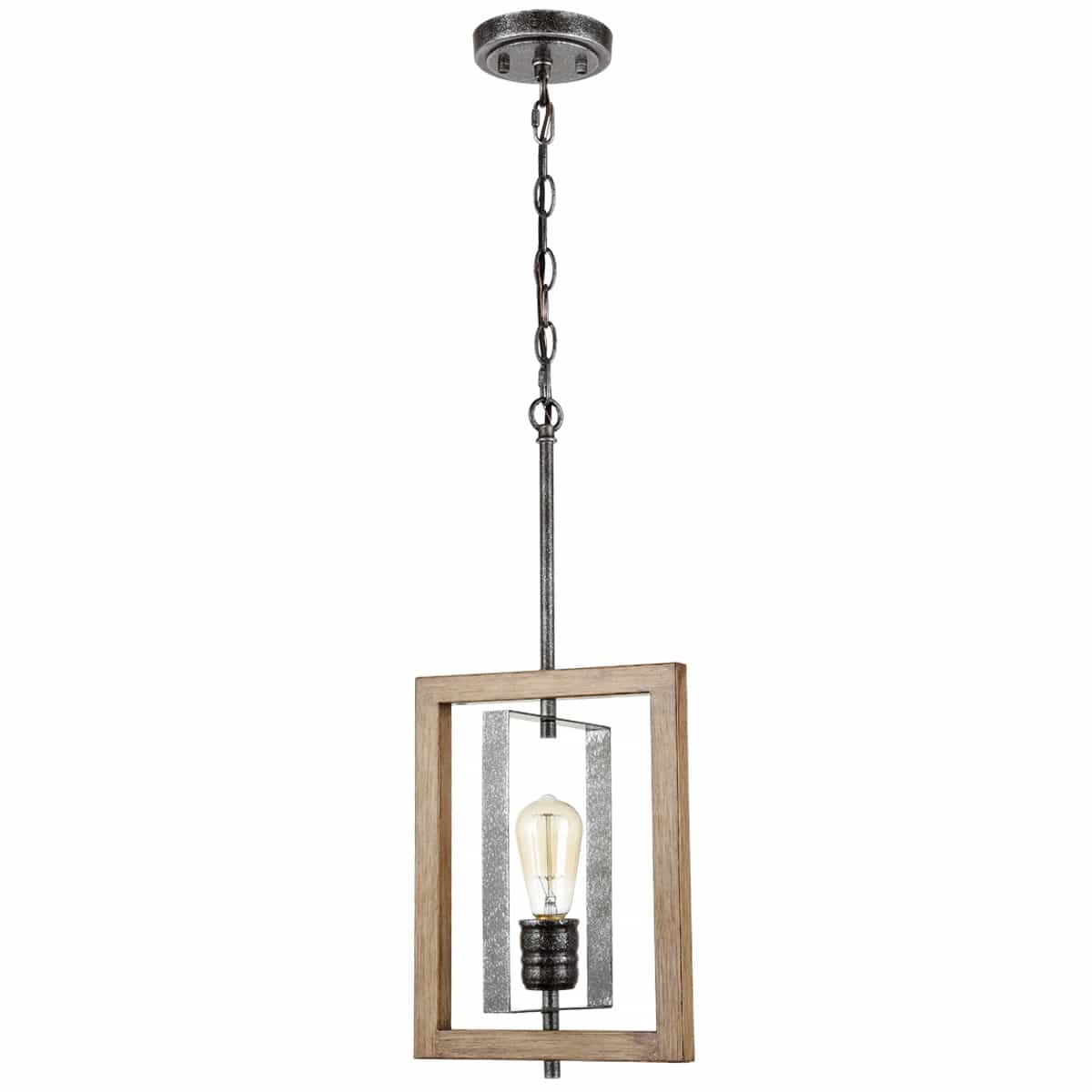 Farmhouse Pendant Light in Wood Grain Metal Rectangular Frame | Claxy