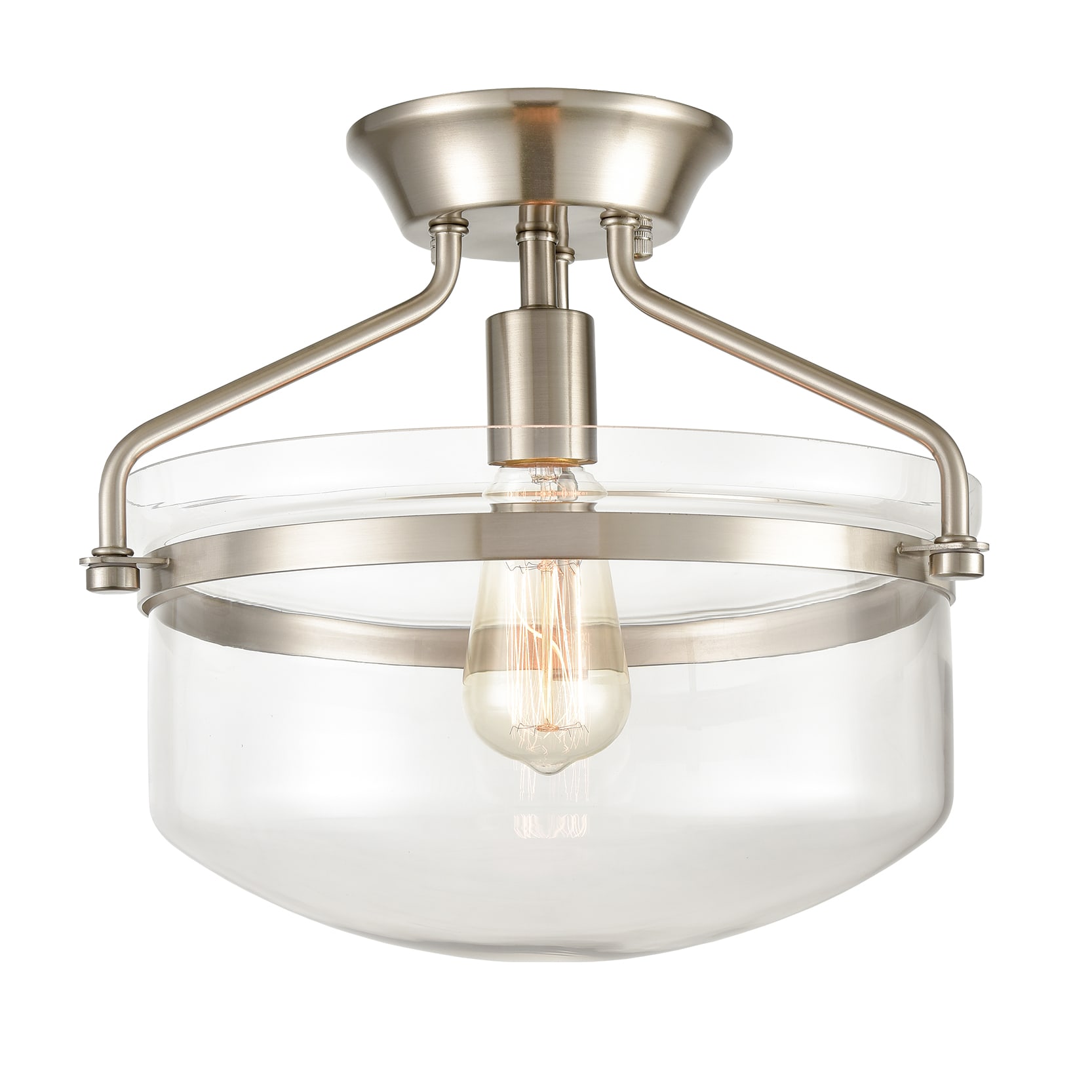 Brushed Nickel Semi-flush Mount Ceiling Light Glass Dome Shade