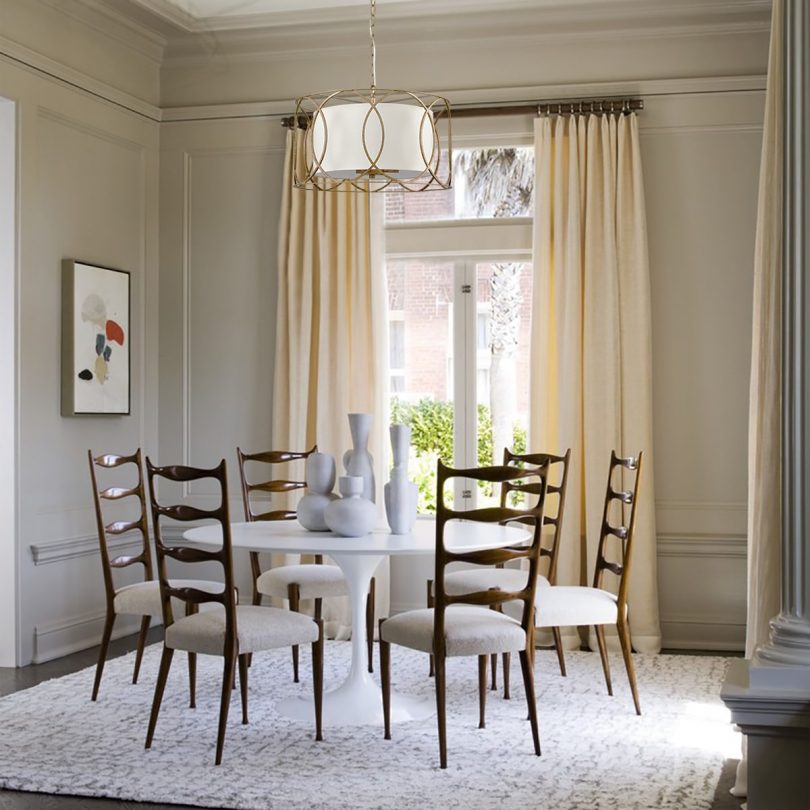 Modern Drum Chandelier Brass Fabric 3-Light Dining Room Pendant