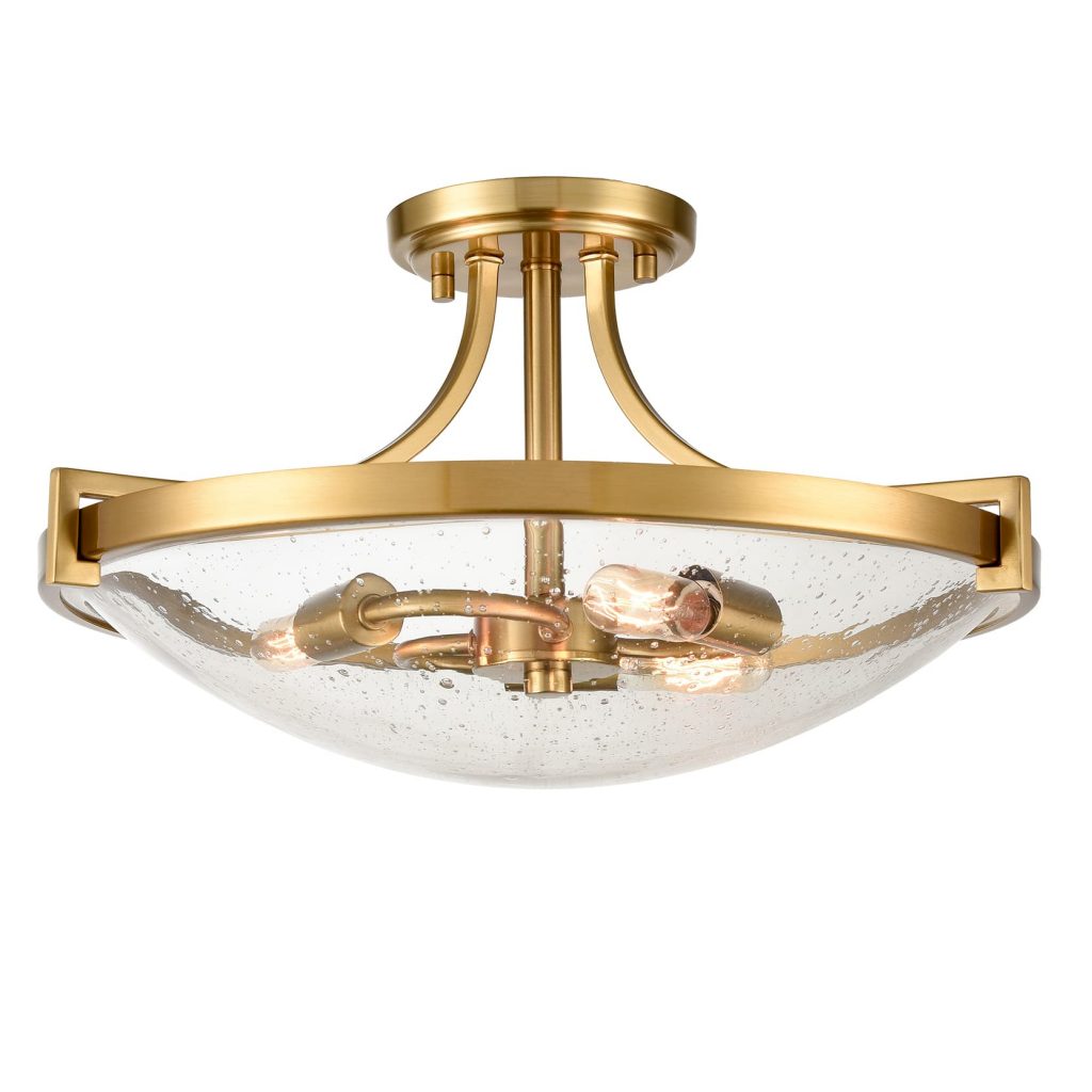 Modern Semi Flush Mount Ceiling Light Warm Brass Seeded Glass Shade