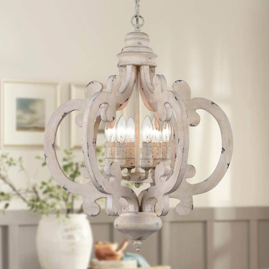 Distressed Wood Lantern Chandelier Pendant - 6 Light