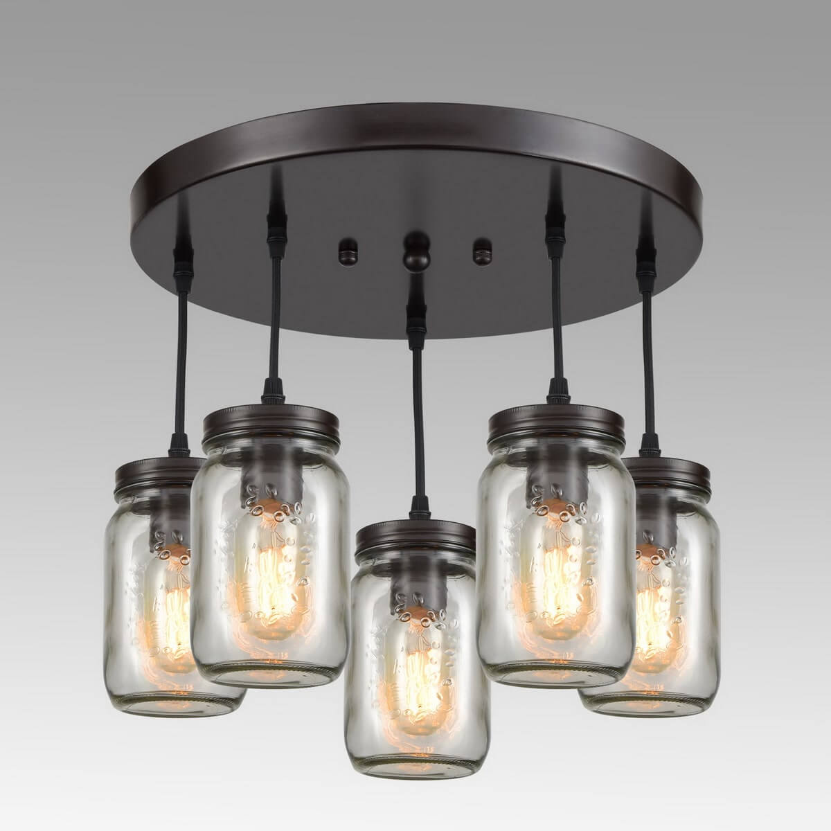 Bronze Mason Jar Semi flush Ceiling Light- 5 Lights | Claxy