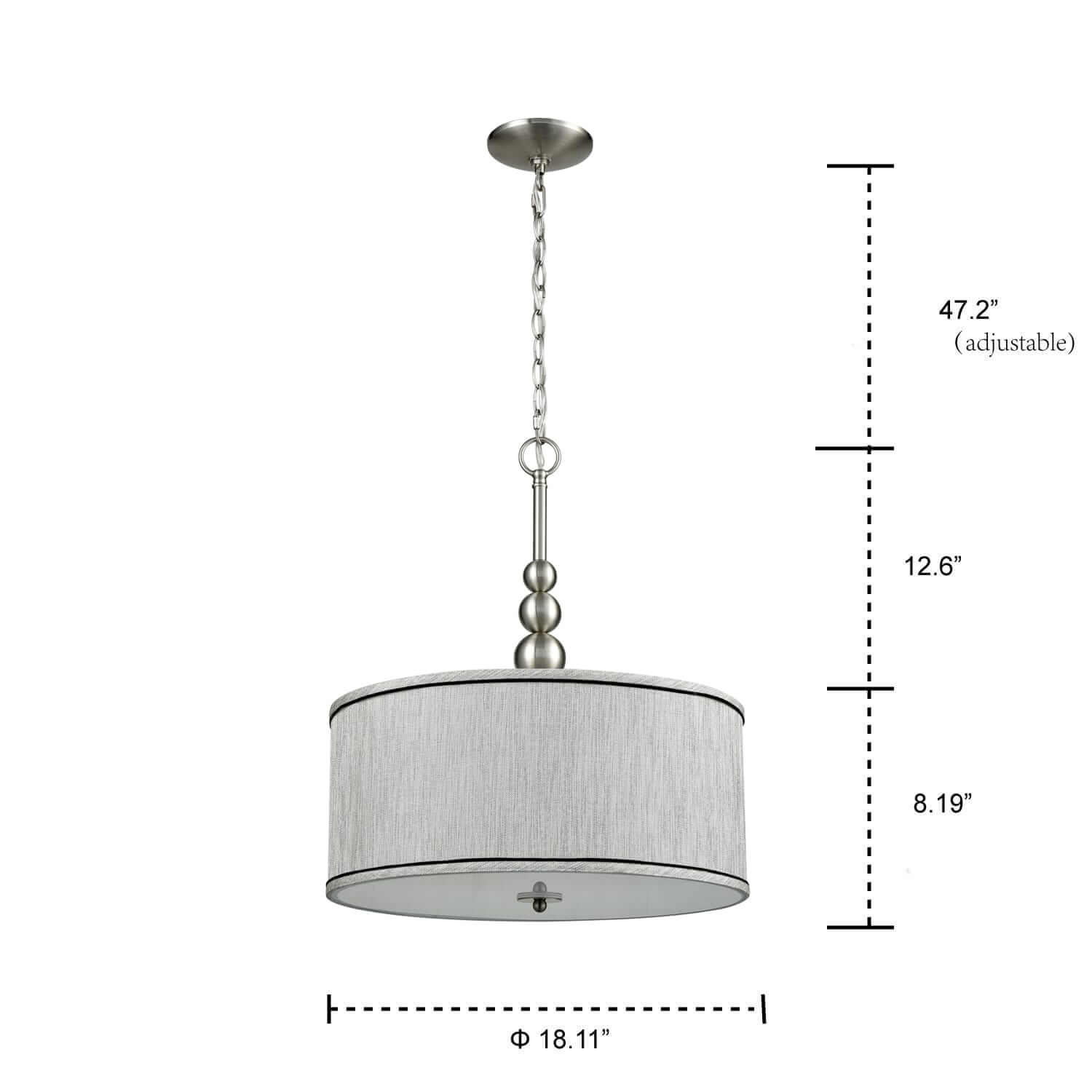 Modern Fabric Drum Pendant Lighting Brushed Nickel | Claxy