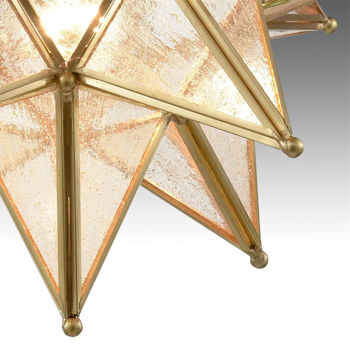 Brass Moravian Star Ceiling Light Flush Seeded Glass | Claxy