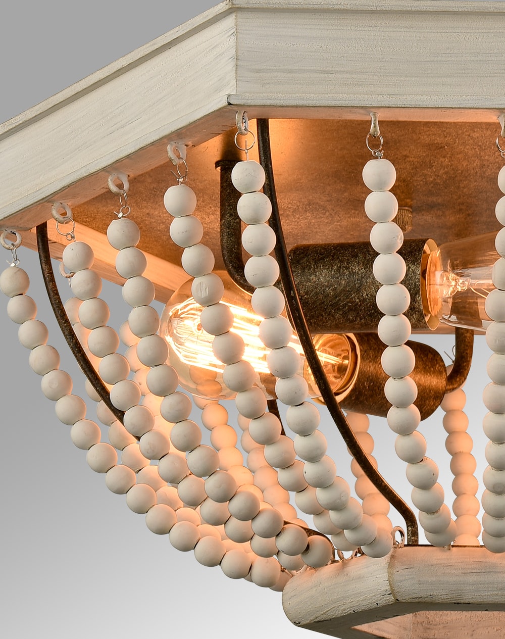 Distressed Wood Beaded Ceiling Light Off-white | Claxy