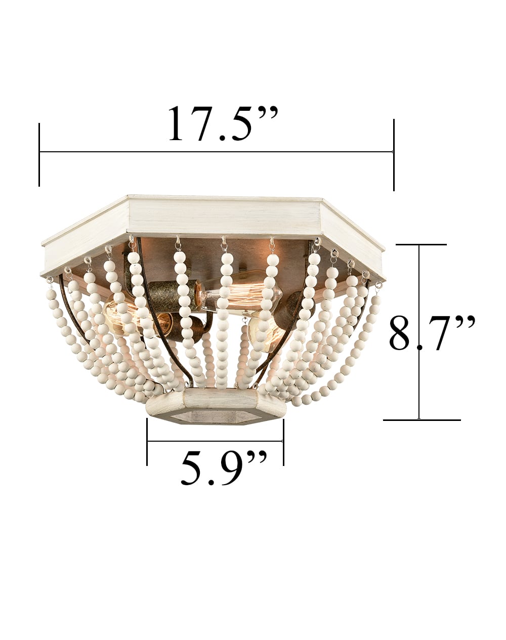 Distressed Wood Beaded Ceiling Light Off-white | Claxy