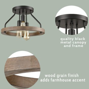 Farmhouse Wood GrainFlush Mount Ceiling Fixture 3-Light