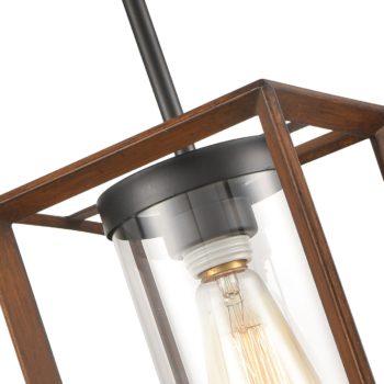 Wood Farmhouse Glass Shade Square Pendant Light | Claxy