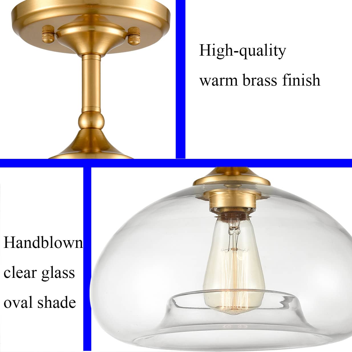 Brass Modern Clear Glass Flush Mount Ceiling Light | Claxy