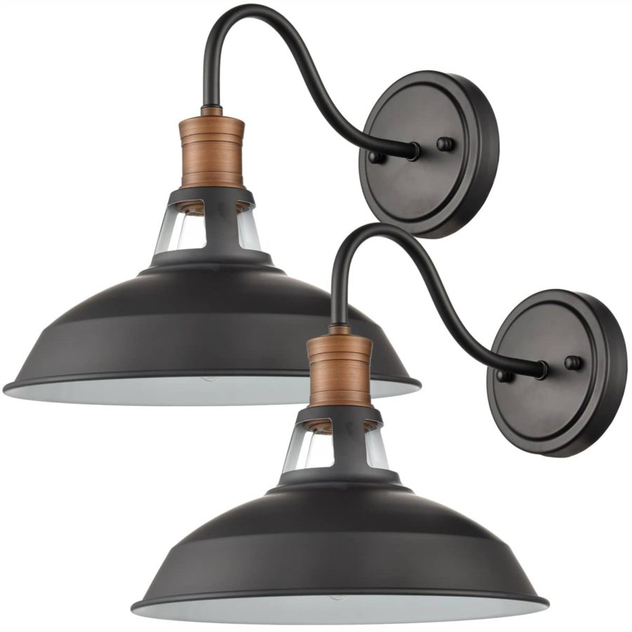 Farmhouse Black Wall Sconce Set of 2 Barn Gooseneck Sconce