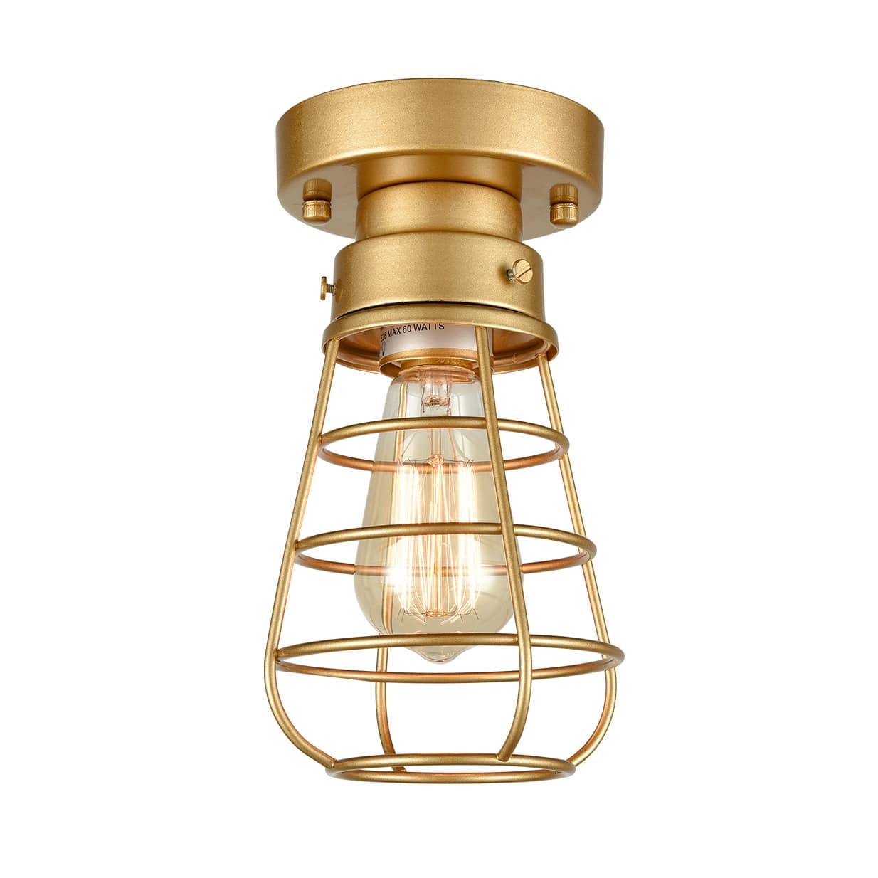 Brass Ceiling Light mini Cage Solid Metal Flush Mount |Claxy