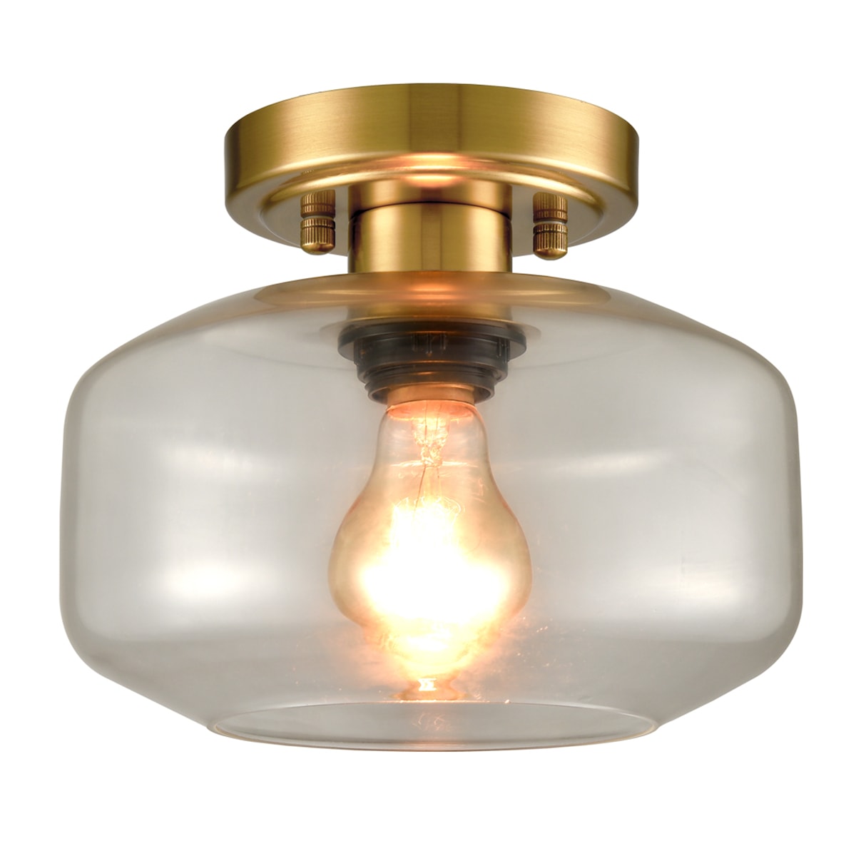 Open Glass Drum Shade Modern Brass Ceiling Light | Claxy