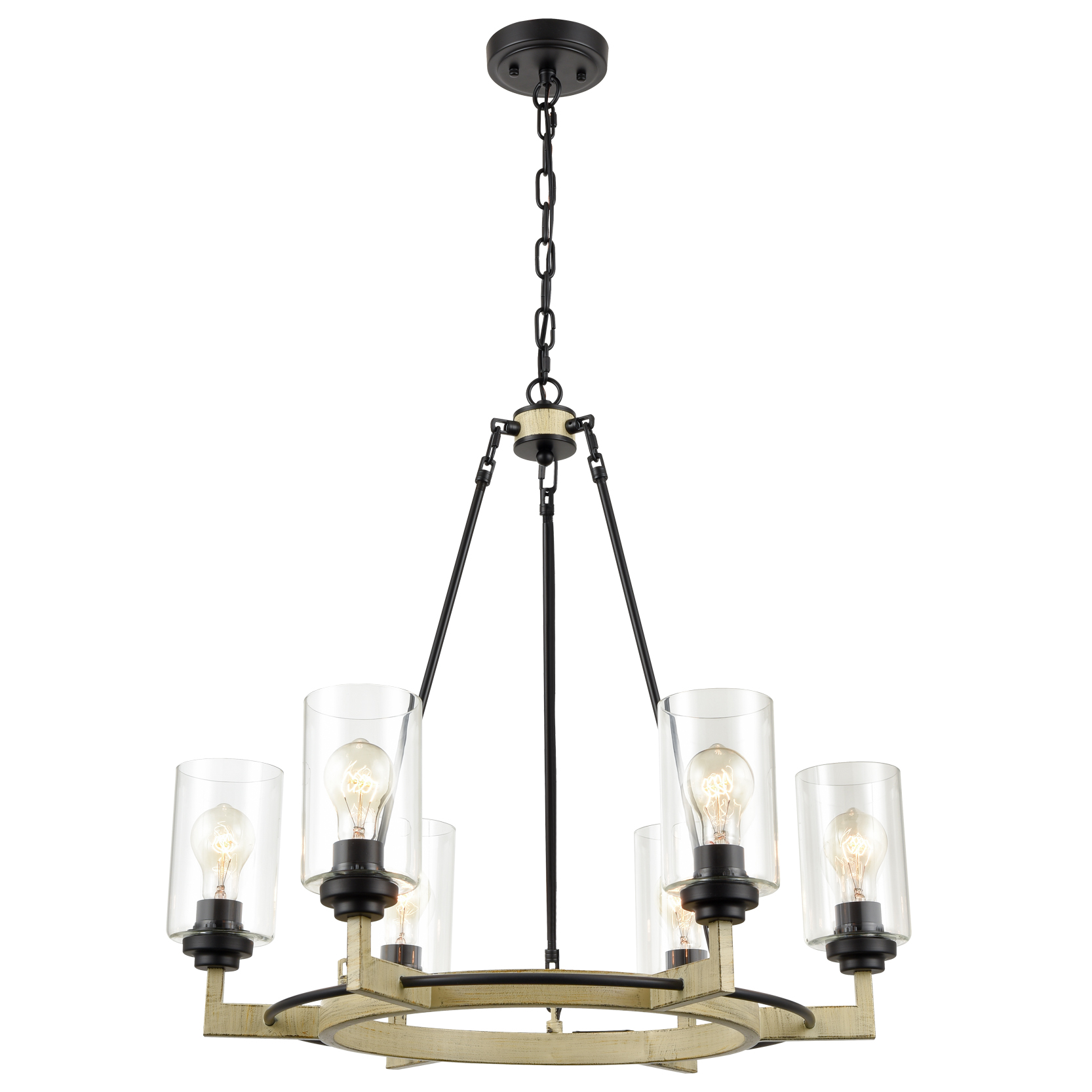 6 Lights Black Metal Wagon Wheel Pendant Light