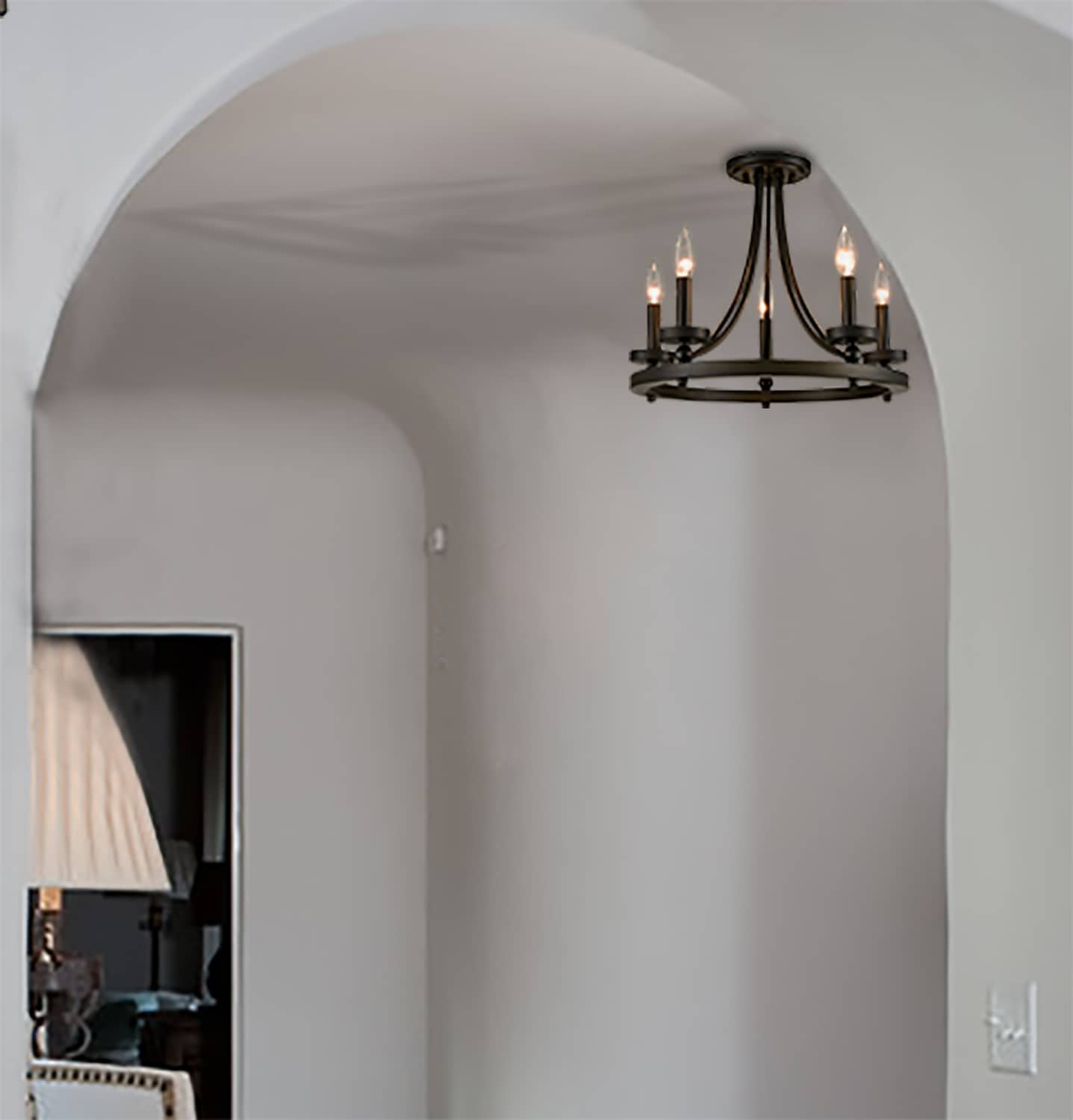 5-light Bronze Semi-flush Mount Ceiling Chandelier | Claxy