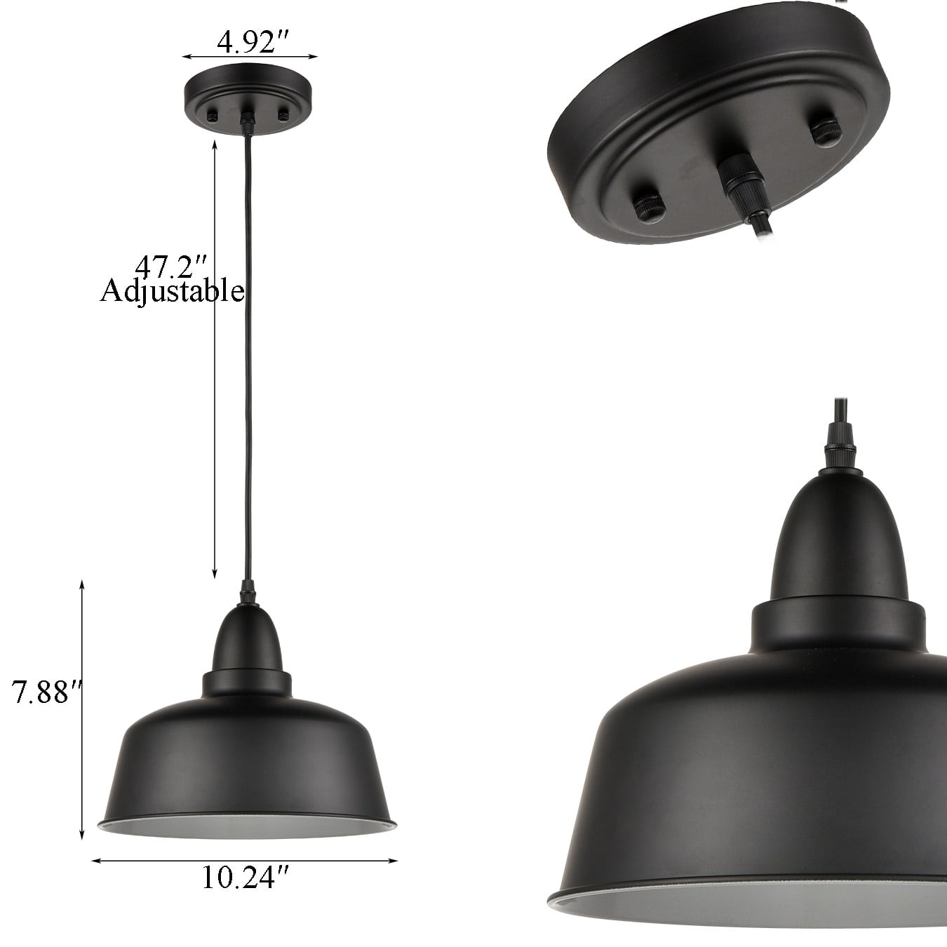 Matte Black Industrial Metal Kitchen Island Pendant Light - Pack of 3